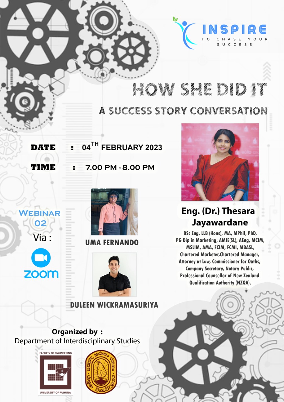 “INSPIRE” Webinar 02 : Success Story Conversation with Eng. Dr. Thesara ...