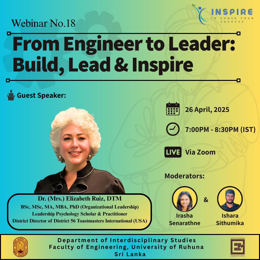 Join us for INSPIRE Webinar 18 : “From Engineer to Leader : Build, Lead ...